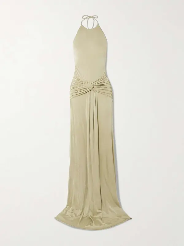 THE NEW ARRIVALS ILKYAZ OZEL Euphorie Open-back Gown - Sage Green