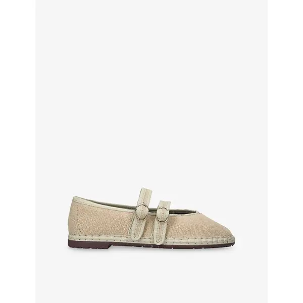 FLABELUS Claire Linen Mary Jane Flats - Beige Comb