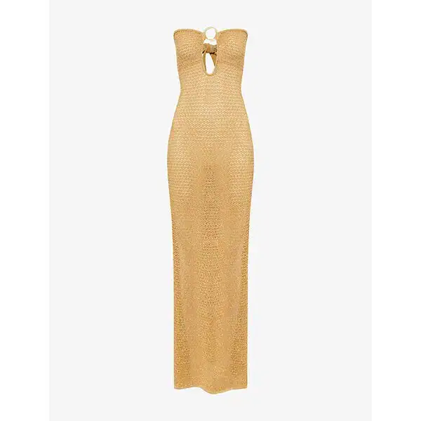 Monday Swimwear Montego Bandeau Metallic Knitted Maxi Dress In Gold Lurex  Lace Crochet - 63% Off | Editorialist