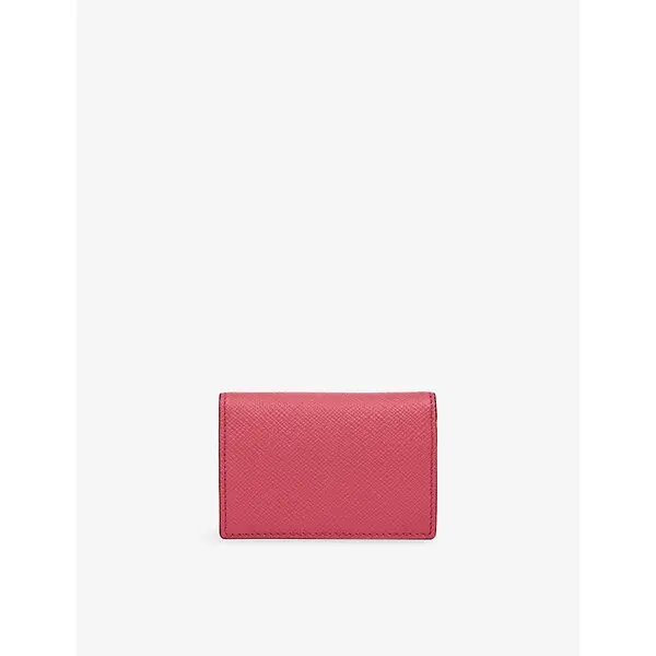 Smythson Panama Folded Leather Card Case - Raspberry
