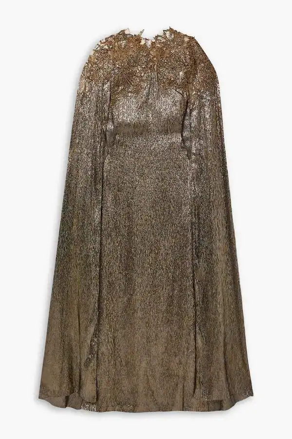 Buy Oscar De La Renta Cape-effect Embellished Gown - Gold At 64% Off |  Editorialist