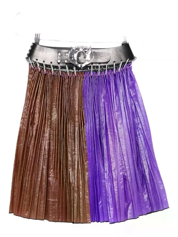 CHOPOVA LOWENA Pleated Skirt With Carabiner Embellishment - Brown