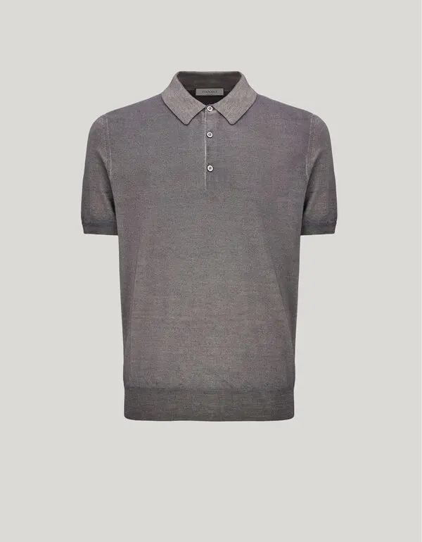 Canali Nuvola Polo Shirt In Wool And Silk - Grey