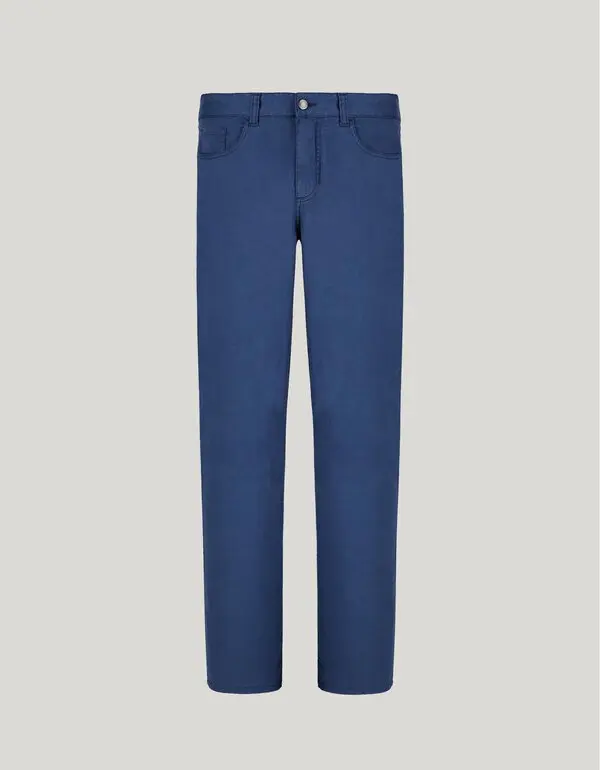 Canali Five-pocket Fluid Cotton Twill And Lyocell Pants In Air Force - Blue