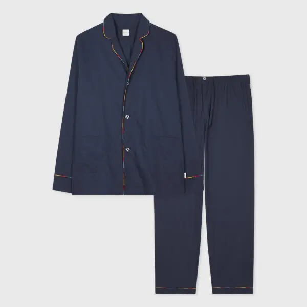 Paul Smith Navy 'artist Stripe' Trim Cotton Pyjama Set