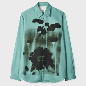 Paul Smith Turquoise 'field Flowers' Print Lyocell Shirt - Green