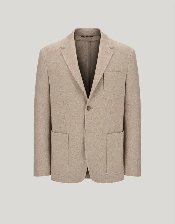 Canali Jersey Blazer In Cashmere And Silk - Beige