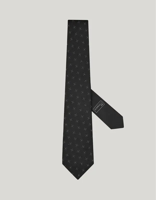 Canali Silk Tie With Jacquard - Black