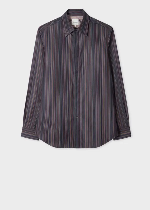 Paul Smith Slim-fit Navy 'signature Stripe' Fly Front Shirt
