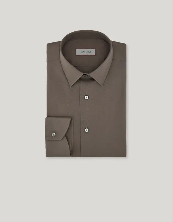 Canali Regular Fit Shirt In Stretch Cotton - Brown