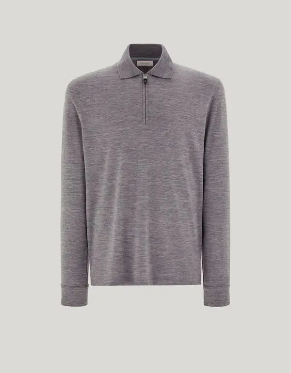 Canali Gray Melange Polo In Pure 120's Impeccabile Wool