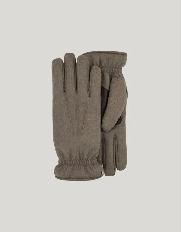 Canali Taupe Wool Gloves With Cashmere Lining And Leather Details