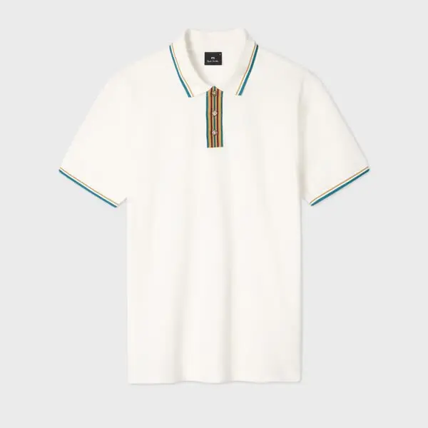 Paul Smith Ecru Polo Shirt With Stripe Tipping