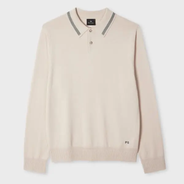 Paul Smith Ecru Merino Wool Knitted Polo Shirt
