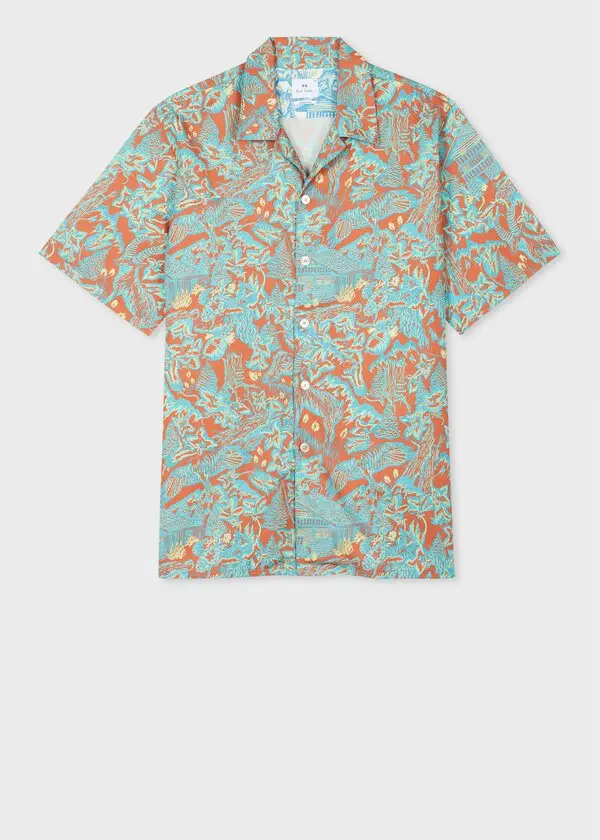 Paul Smith Casual-fit And Turquoise 'chalet' Print Shirt - Orange