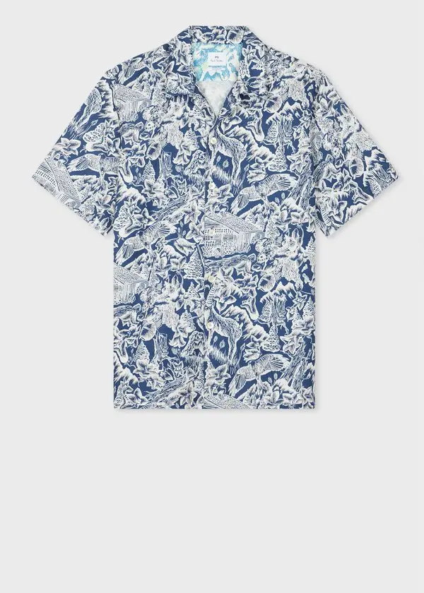 Paul Smith Casual-fit Navy And White 'chalet' Print Shirt - Blue