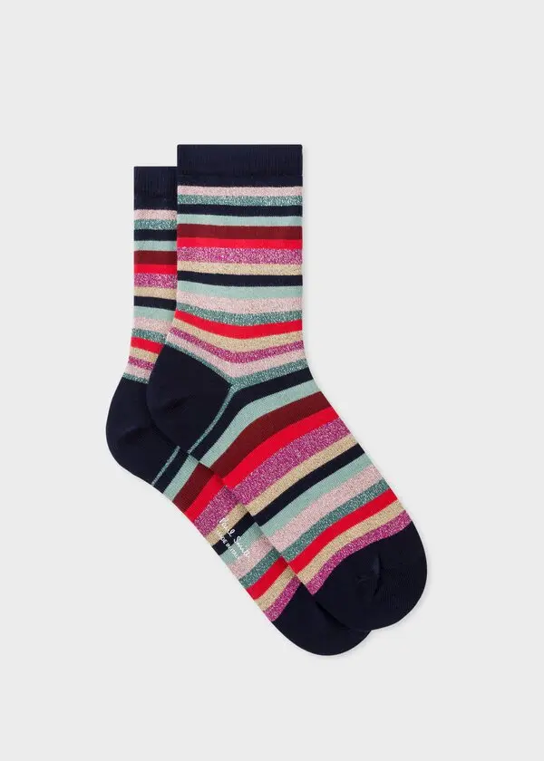 Paul Smith Navy Glitter 'swirl Stripe' Socks