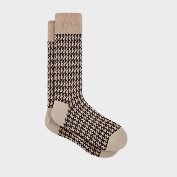 Paul Smith Beige Houndstooth Socks
