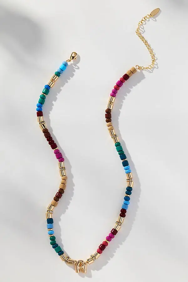 Anthropologie Beaded Monogram Necklace - A
