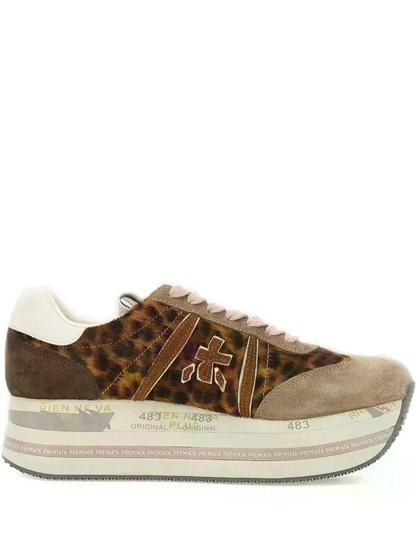 Premiata Beth 7741 Animal Print Platform Sneakers - Brown