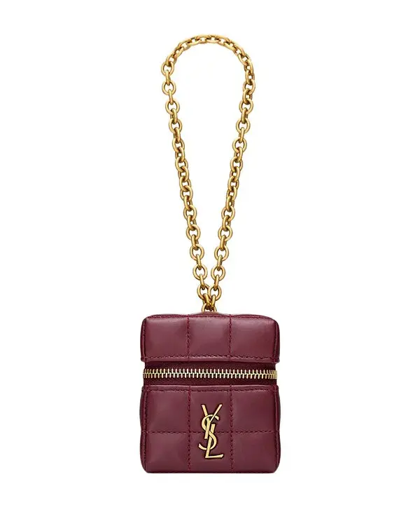Saint Laurent Cassandre Matelasse Carre Mini Cube On Chain In Shiny Leather