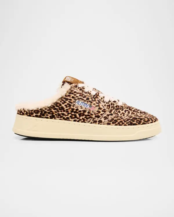AUTRY Medalist Shearling-lined Leopard Calf Hair Sneaker Mules