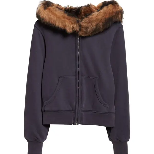 Acne Studios Fuma Organic Cotton Fleece Zip-up Hoodie With Shearling Trim