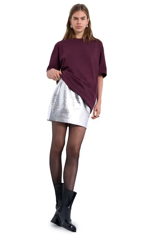Topshop Croc Embossed Metallic Faux Leather Miniskirt - Silver