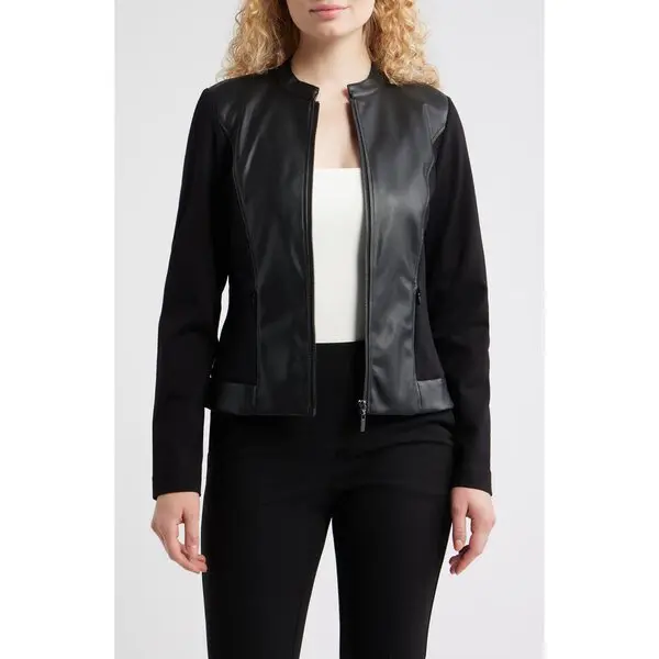 Anne Klein Faux Leather Mixed Media Jacket