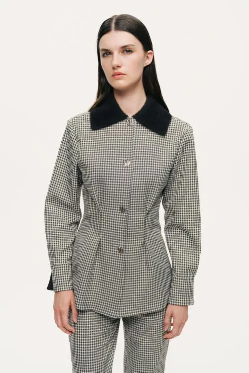 NOCTURNE Corset-back Checked Sculpted Shirt