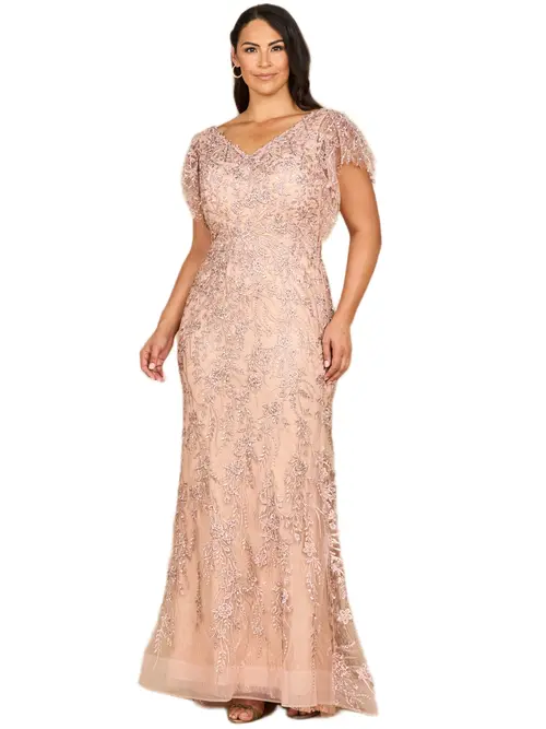LARA NEW YORK Cap Sleeve Mermaid V-neck Gown - Blush