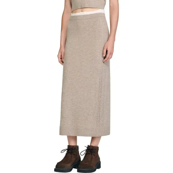 Sandro Long Knit Skirt - Caramel