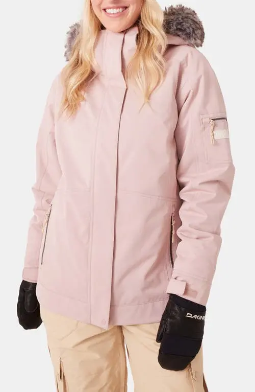 Roxy Meade Hooded Snow Jacket With Faux Fur Trim - Adobe Rose