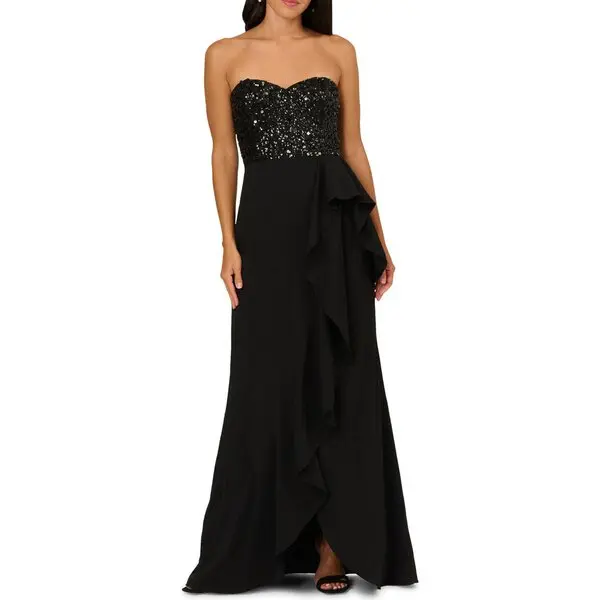 Adrianna Papell Beaded Bodice Strapless Mermaid Gown