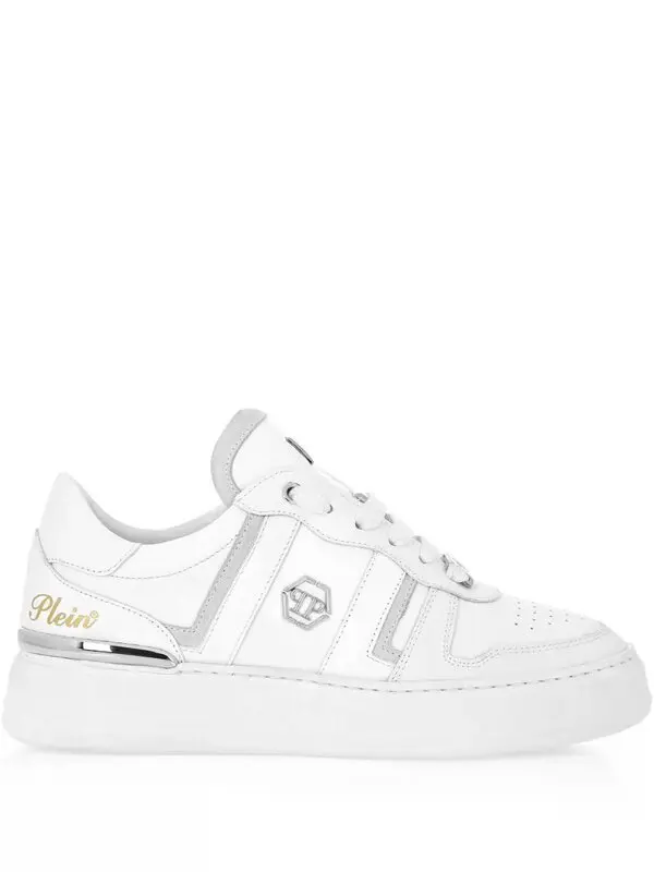 Philipp Plein Striped Leather Low-top Sneakers - White