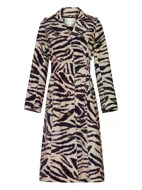 Cara Cara Zebra Print Belted Trench Coat - Neutrals