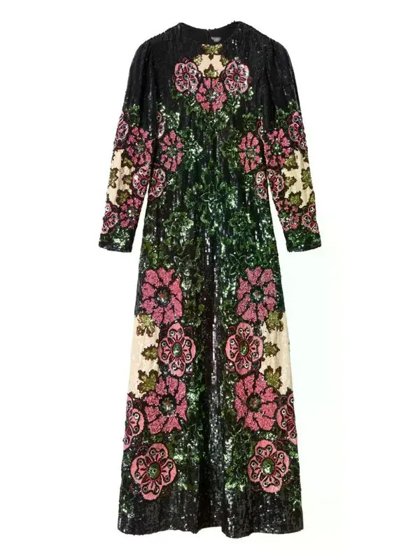 La DoubleJ Sequin-embroidered Floral Maxi Dress