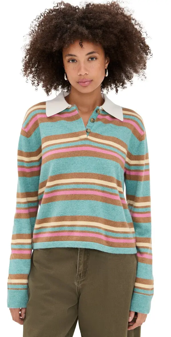 Guest In Residence Cashmere Cropped Stripe Rugby Pullover