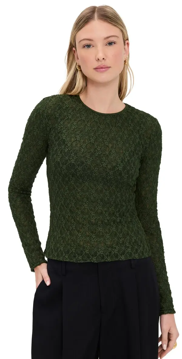Rag & Bone Ellie Lace Long Sleeve Tee - Army