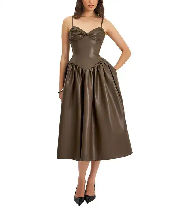 Miss Circle Parisia Faux Leather Maxi Dress - Cocoa | Editorialist