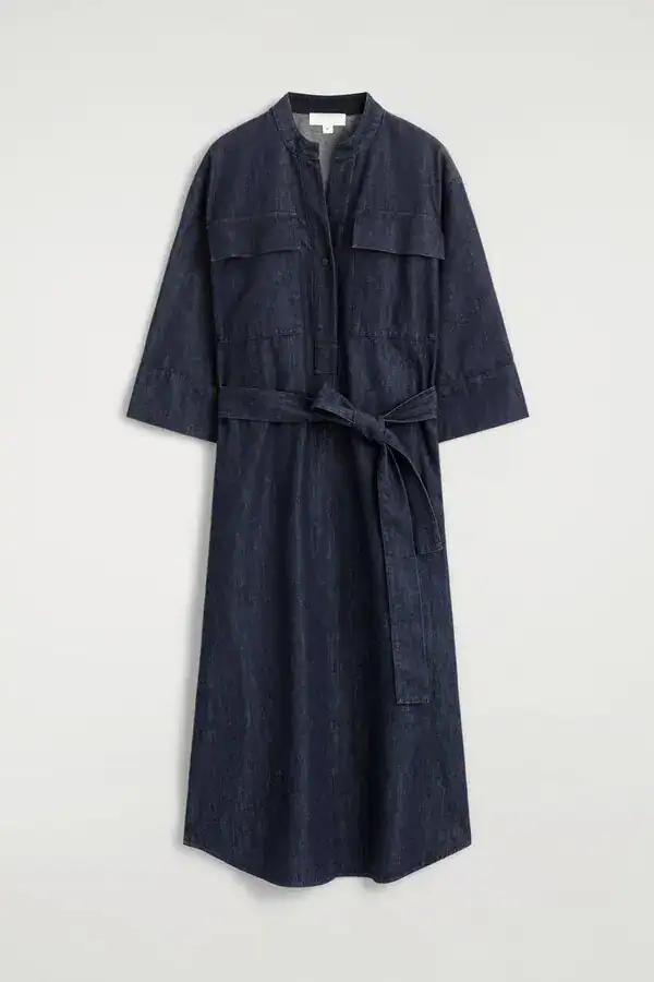 Cos Denim Utility Midi Shirt Dress - Dark Blue
