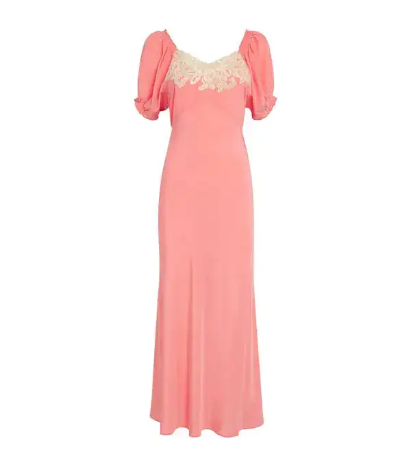 RIXO Women's Ilaria Pink Silk Midi Dress | 14