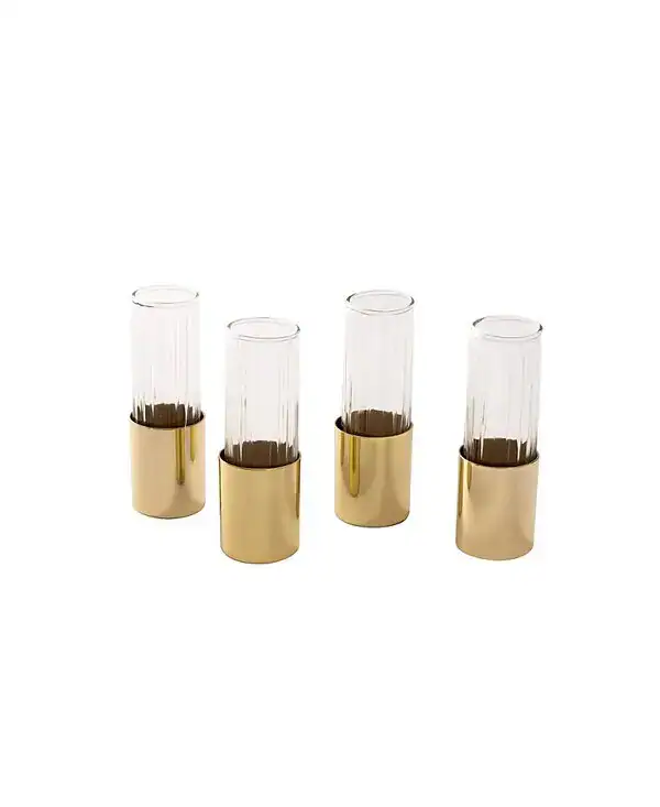 Fleck Fluted Glass Bud Vases Set Of 4 - Brass | Editorialist