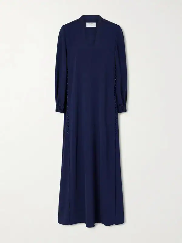 La Ligne Francine Button-Detailed Crepe Maxi Dress - Blue | Editorialist