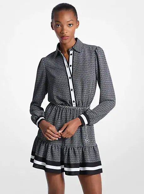 Michael Kors Logo Print Crepe Mini Dress In Black - 60% Off | Editorialist