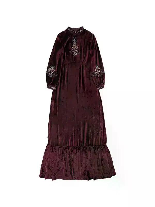green emerald velvet dress Arabian Gown in Velvet Embroidered Maxi Dress