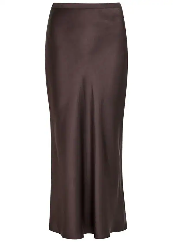 Anine Bing Bar Silk Midi Skirt - Dark Brown | Editorialist