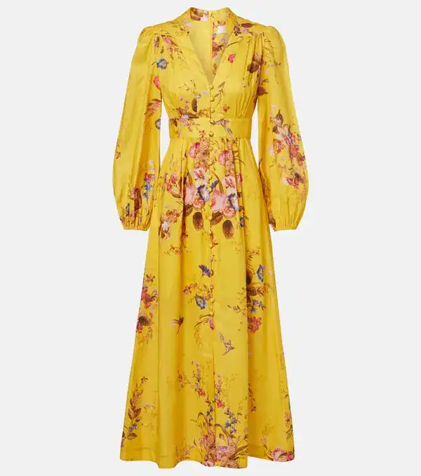 Zimmermann Floral Linen Midi Dress - Yellow | Editorialist
