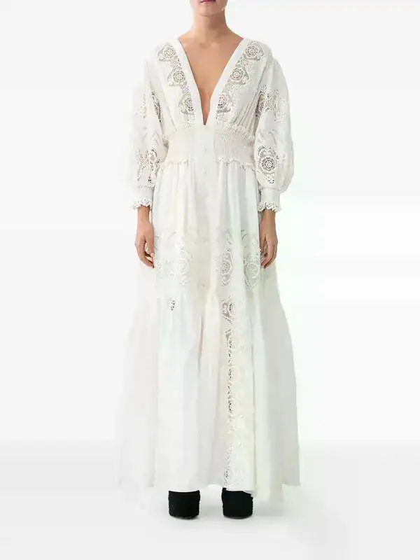 Camilla Women's Embellished Shirred Linen Maxi Dress - All About That Lace - Size Medium