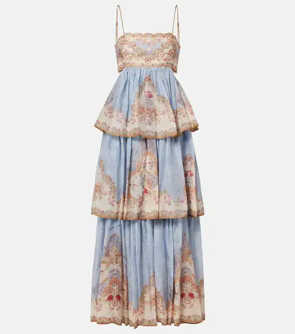 Zimmermann Daylight Belted Printed Linen Midi Dress - Blue | Editorialist